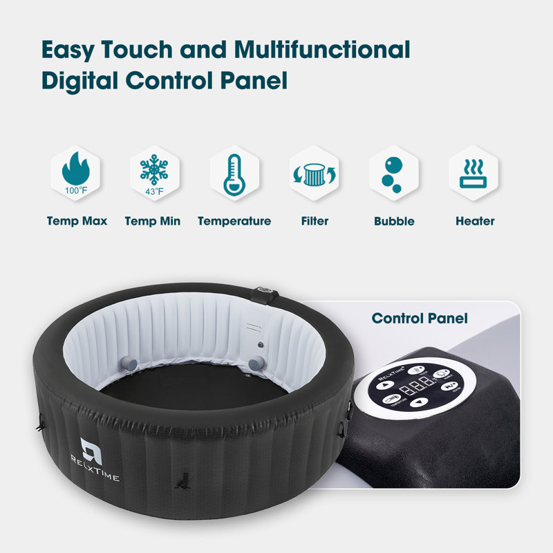 RELXTIME Inflatable Round Hot Tub, Portable Outdoor Spa, 4 To 6 Person Air Jet Heater Blowout ...